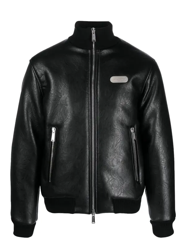 Dsquared2 Logo-plaque Zipped Faux-leather Jacket - Black