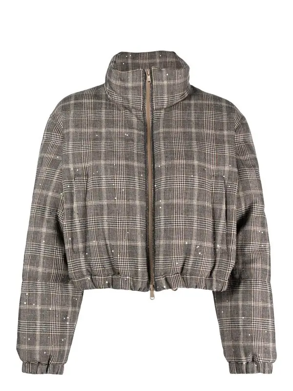 Brunello Cucinelli Checked Padded Hooded Jacket - Neutrals