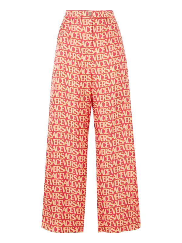 Versace Printed Silk-twill Wide-leg Pants - Pink