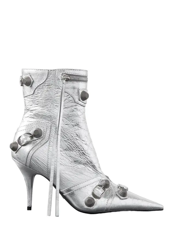 Balenciaga Le Cagole Studded Crinkled-leather Ankle Boots - Silver