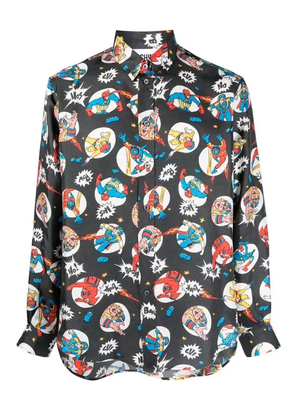 Moschino Comic-print Silk Shirt - Grey