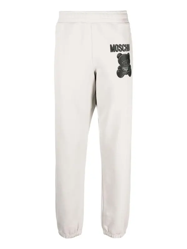 Moschino Teddy Bear-print Organic-cotton Track Pants - Grey