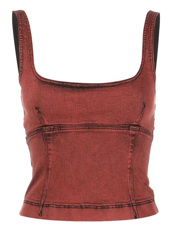 Patrizia Pepe Panelled Denim Top - Red