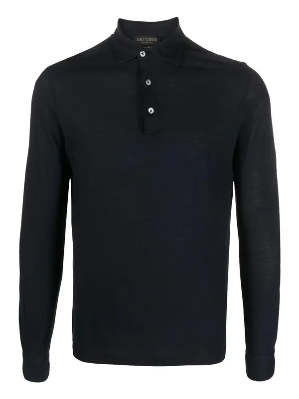 DELL'OGLIO Long-sleeve Cotton Polo Shirt - Blue