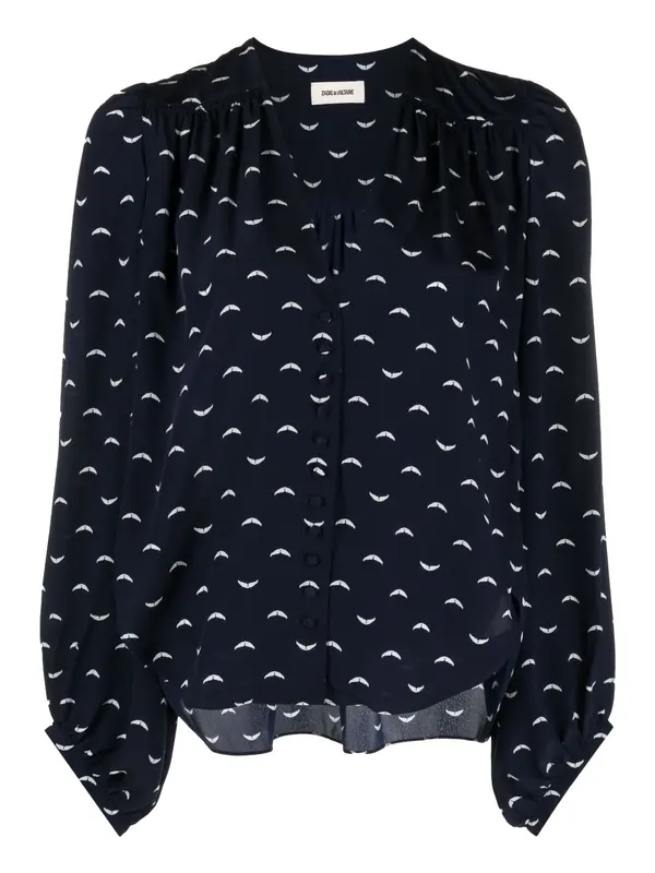 Zadig&Voltaire Graphic-print Long-sleeved Blouse - Blue
