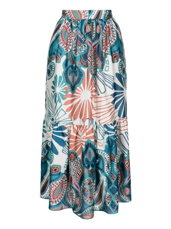 Ba&sh Botanical-print Flared Skirt - Blue