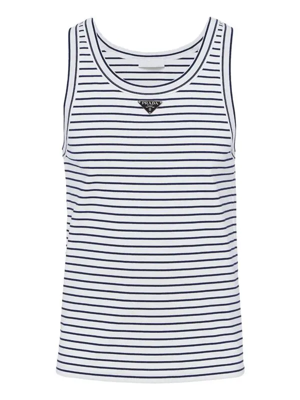 Prada Triangle-logo Striped Tank Top - White