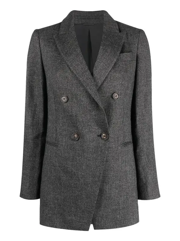 Brunello Cucinelli Mélange-effect Double-breasted Blazer - Grey