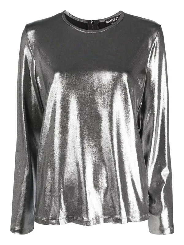 TOM FORD Metallic Laminated Long-sleeve Top - Silver
