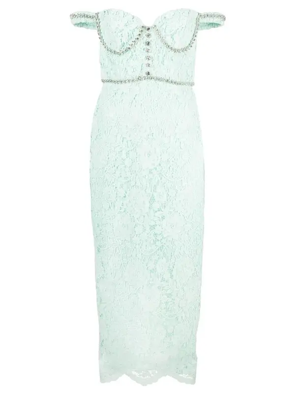 SELF-PORTRAIT Off-shoulder Lace Midi Dress - Green