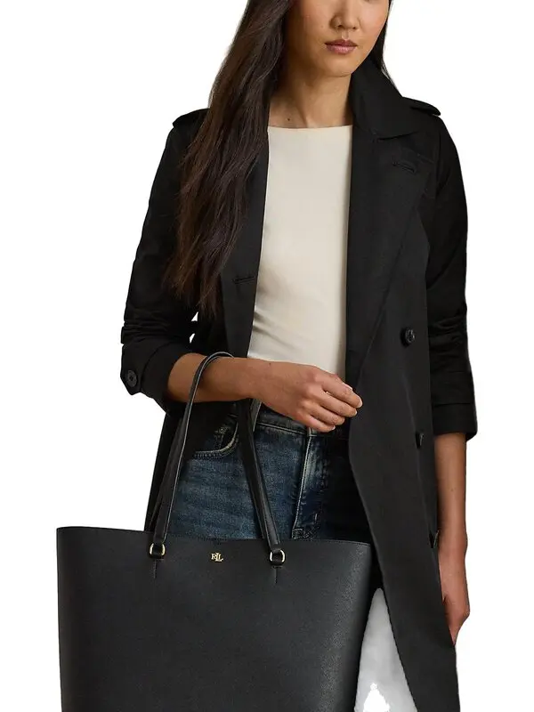 Ralph Lauren Crosshatch Leather Large Karly Tote - Black