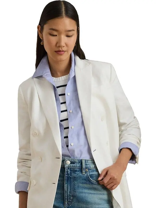 Ralph Lauren Double-breasted Linen-blend Twill Blazer - White