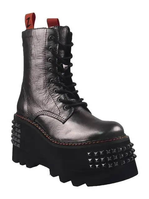 ZIGI Leysa Studded Platform Combat Boot - Metallic Silver