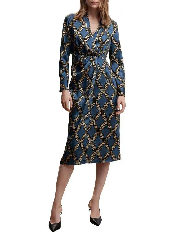 Mango Chain Print Long Sleeve Shirtdress - Medium Blue