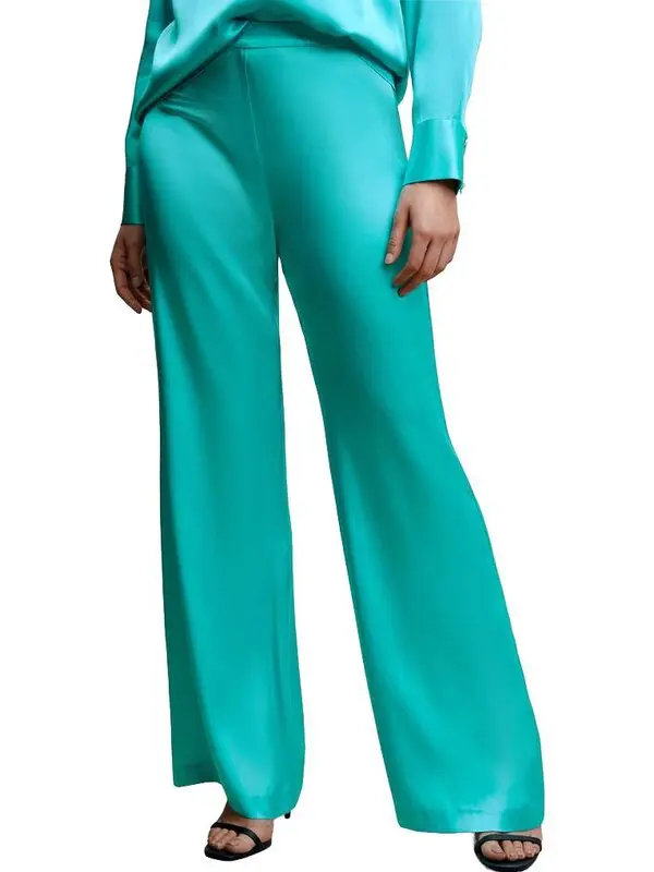 Mango Satin Palazzo Pants - Turquoise