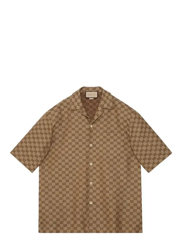 Gucci Gg Linen Blend Canvas Shirt - Brown