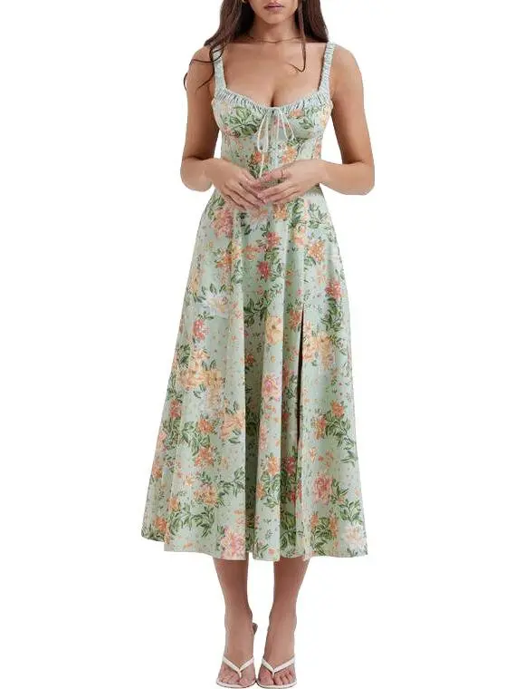 House Of Cb Sabrina Fit & Flare Dress - Light Jade Floral