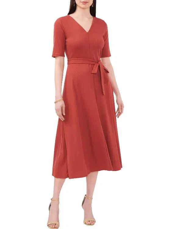 Chaus V-neck Belted Midi Fit & Flare Dress - Nutmeg