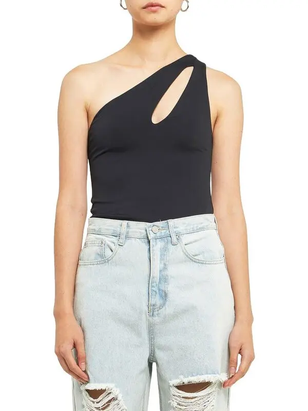 GREY LAB Cutout One-shoulder Bodysuit - Black