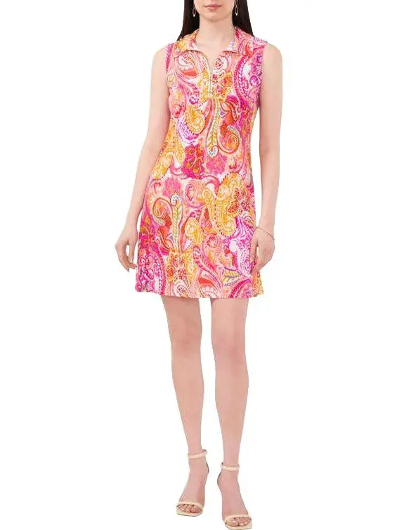 Chaus Paisley O-ring Zip Shift Dress - White/fuchsia/mustard