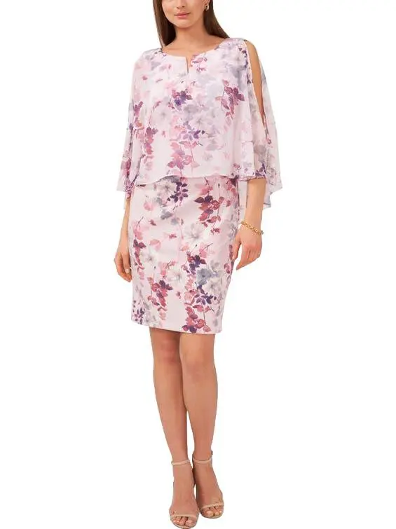 Chaus Notch Neck Floral Overlay Sheath Mini Dress - Lilac/purple
