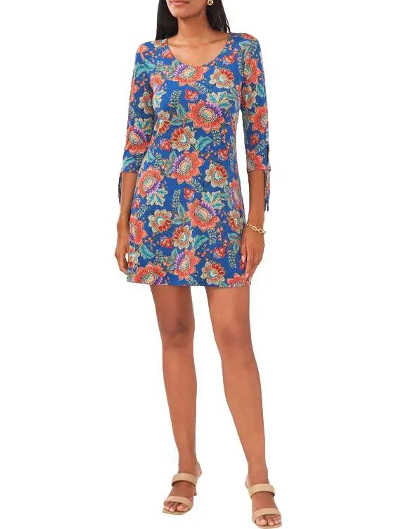Chaus Floral Tie Sleeve A-line Dress - Blue Multi