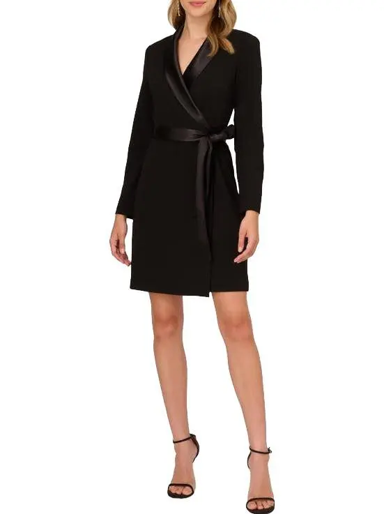 Adrianna Papell Tux Long Sleeve Faux Wrap Dress - Black