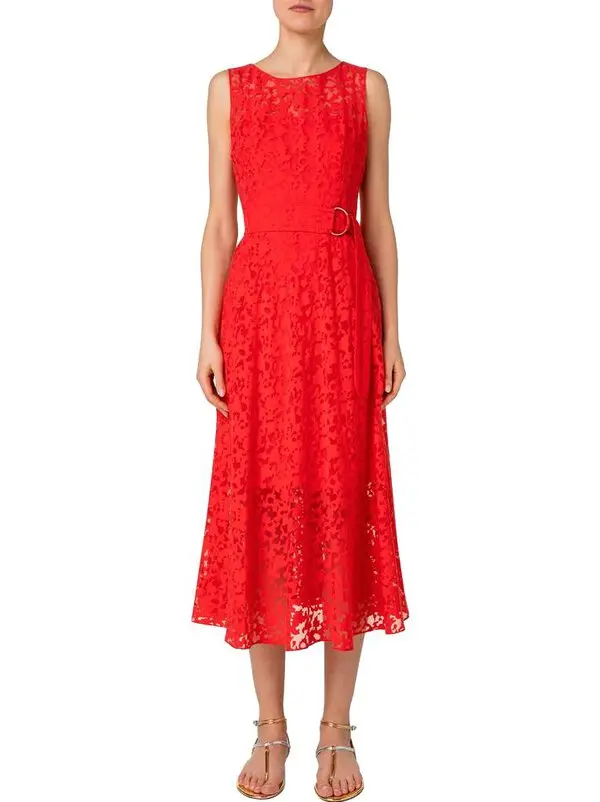 Akris Sleeveless Lace Organza Dress - Red