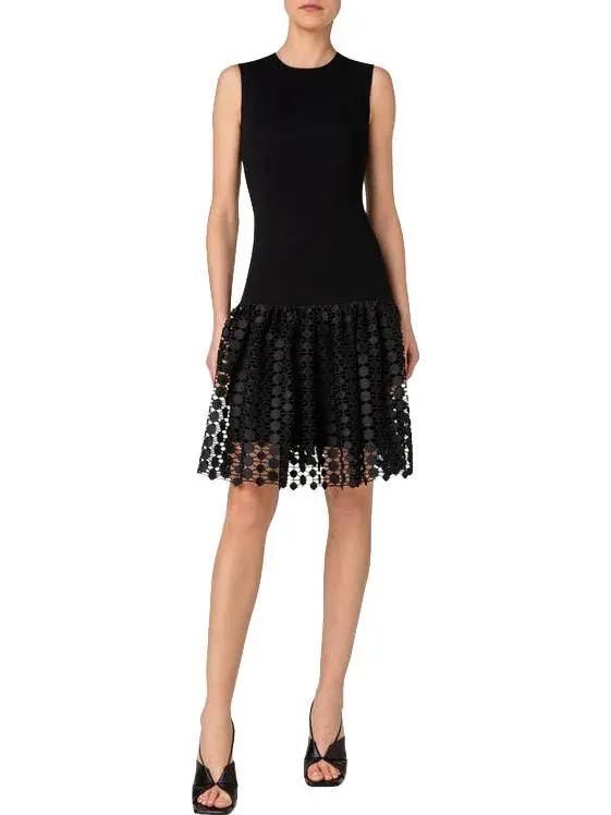 Akris Dot Guipure Lace Hem Jersey Dress - Black