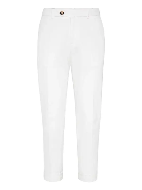 Brunello Cucinelli Gart-dyed Italian Fit Trousers In Twisted Cotton Gabardine - Snow