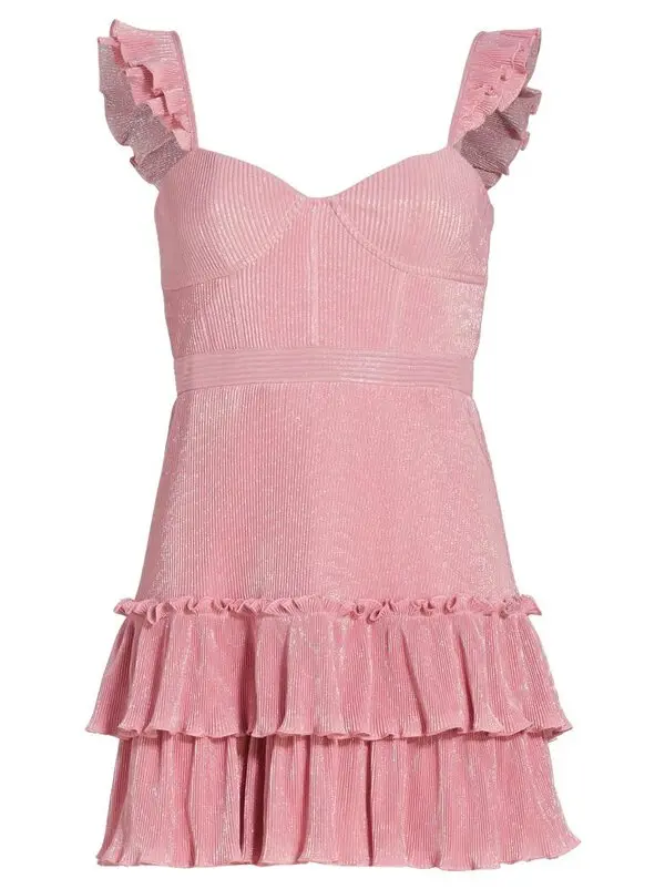 Saylor Lavenda Tiered Metallic Minidress - Bubblegum