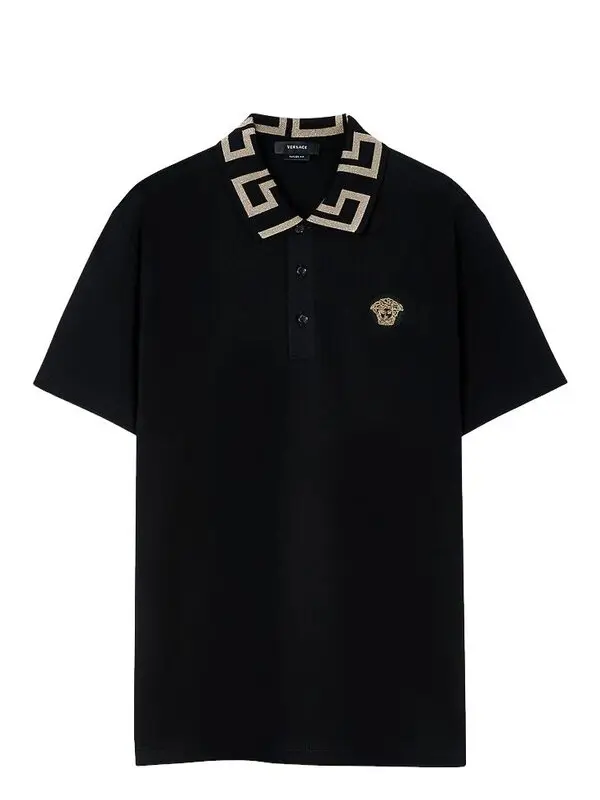 Versace Piquet Cotton Polo Shirt - Black