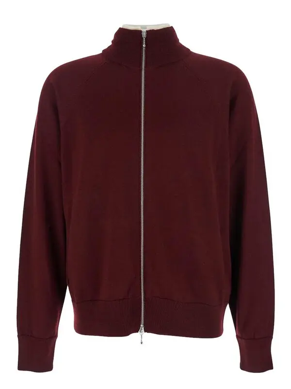 JIL SANDER Cardigan With High Neck And Front Zip - Red