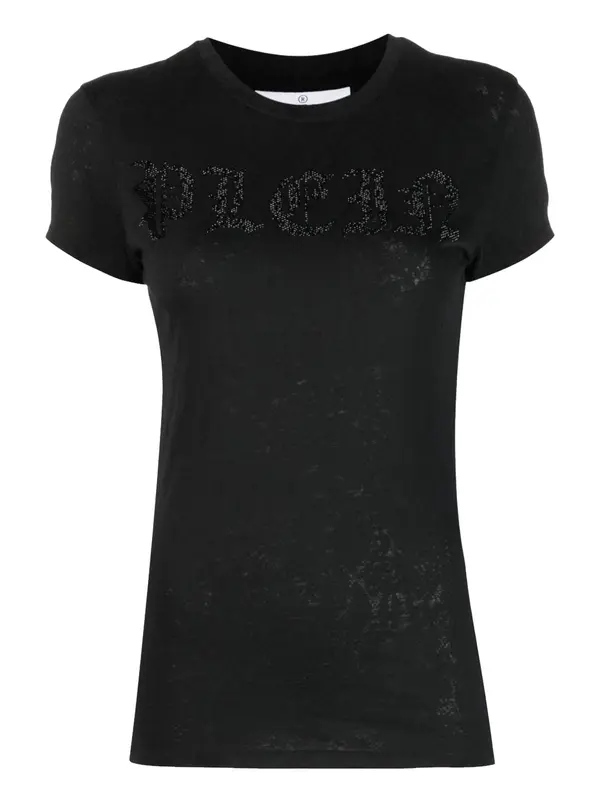Philipp Plein Rhinestone-logo Snake-print T-shirt - Black