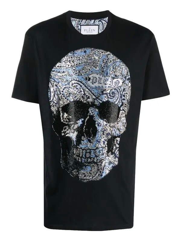 Philipp Plein Paisley Skull Round Neck T-shirt - Black
