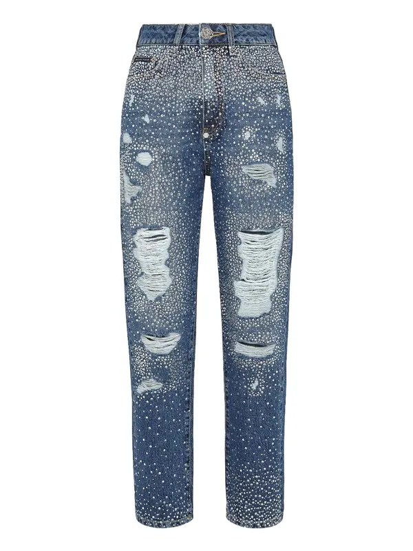 Philipp Plein Crystal-embellished Denim Trousers - Blue