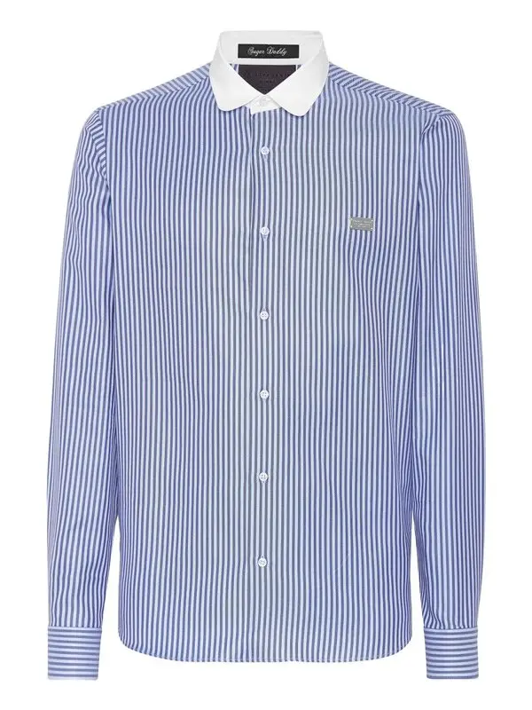 Philipp Plein Logo-plaque Striped Shirt - Blue