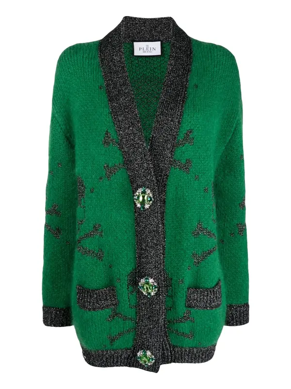 Philipp Plein Skull-print Mohair-blend Cardigan - Green