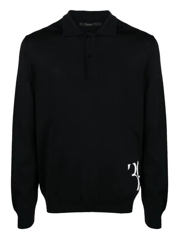 BILLIONAIRE Merino-blend Polo Jumper - Black