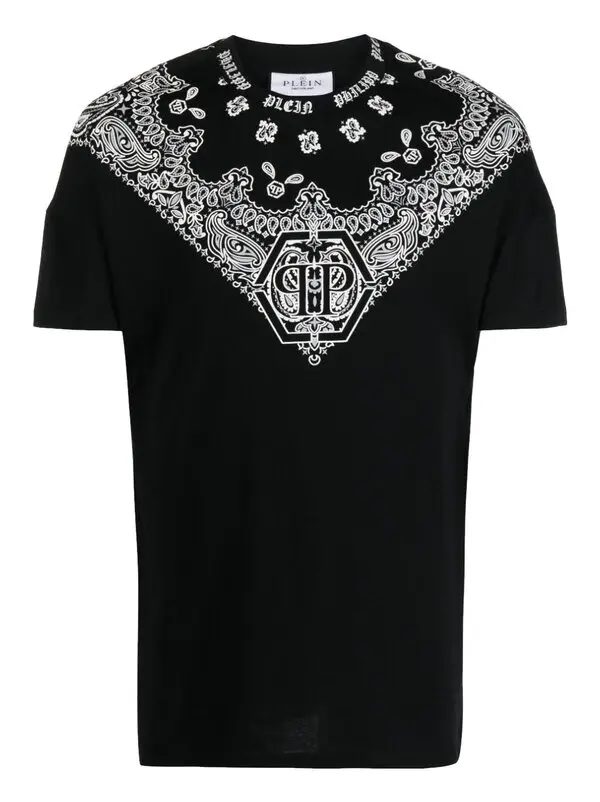Philipp Plein Ss Paisley-print Round-neck T-shirt - Black