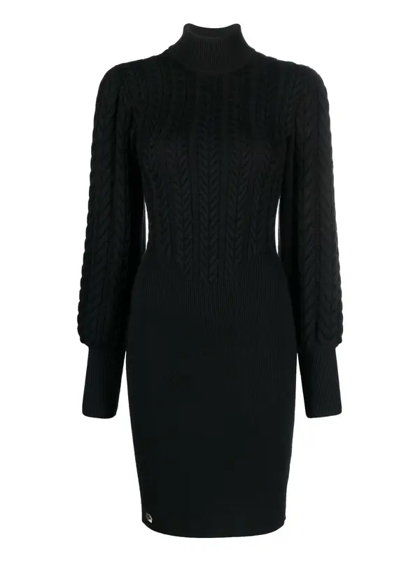 Philipp Plein Cable-knit High-neck Dress - Black