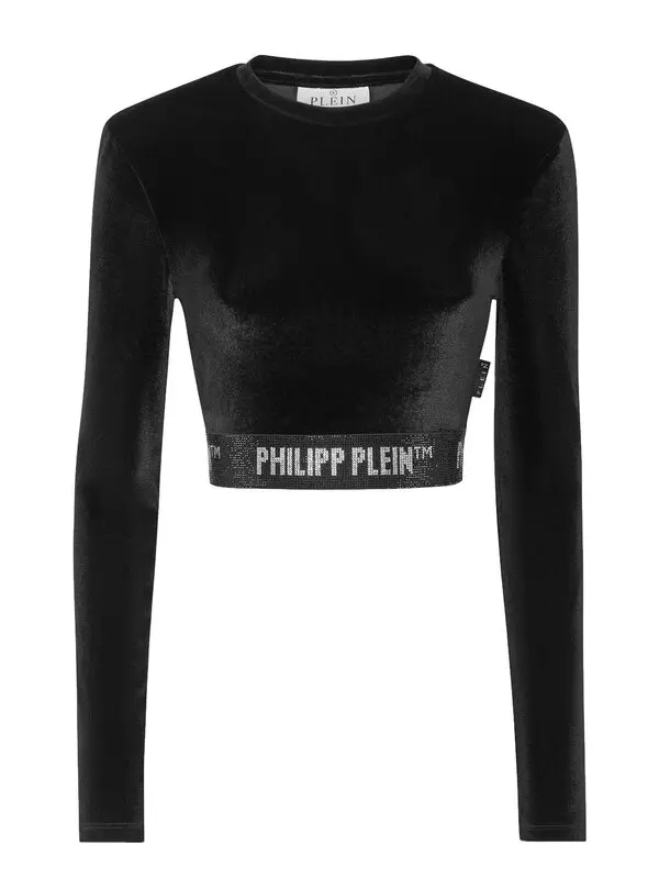 Philipp Plein Velvet Crop Top - Black
