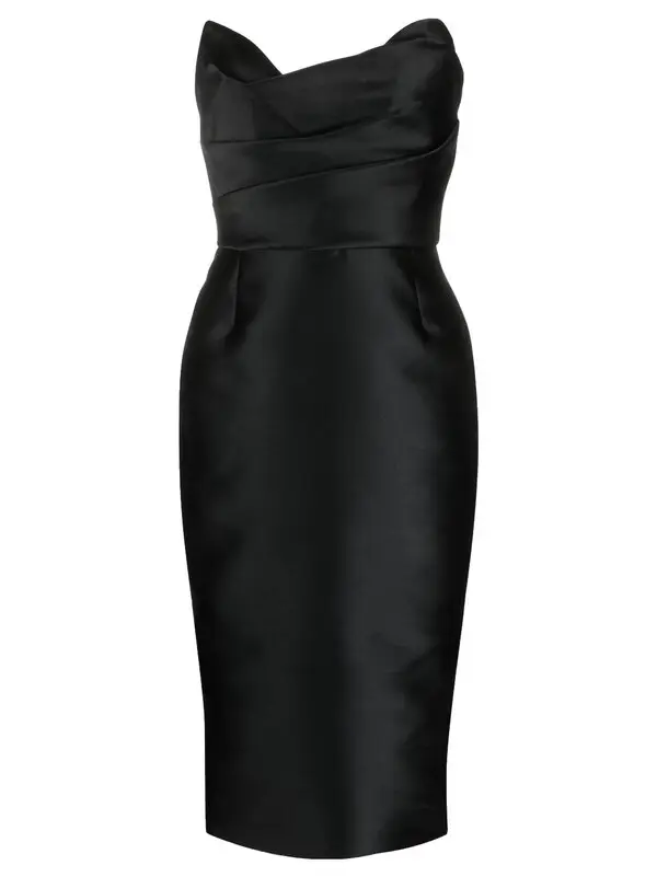 Marchesa Strapless Satin Midi Dress - Black
