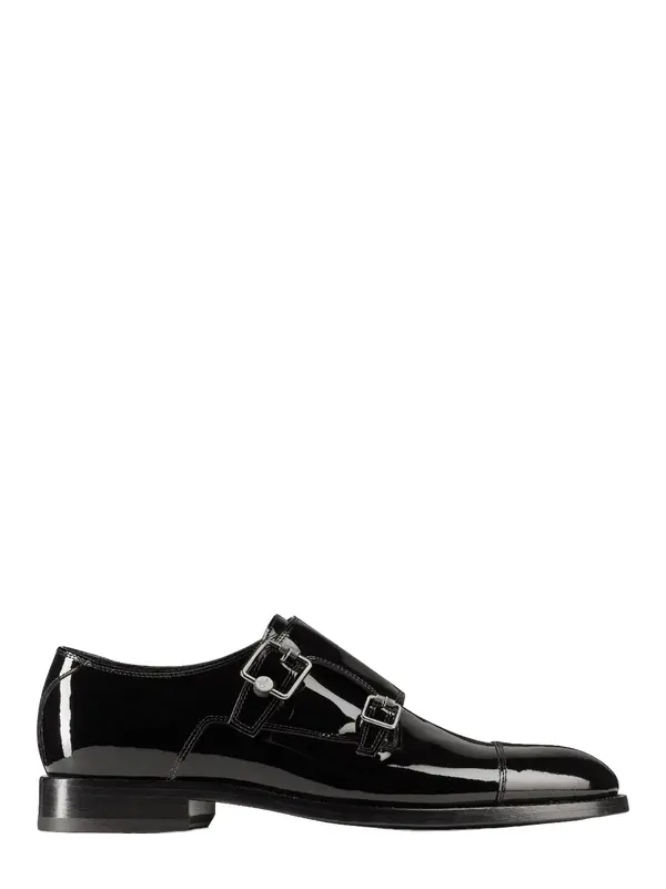JIMMY CHOO Finnion Leather Monk Shoes - Black