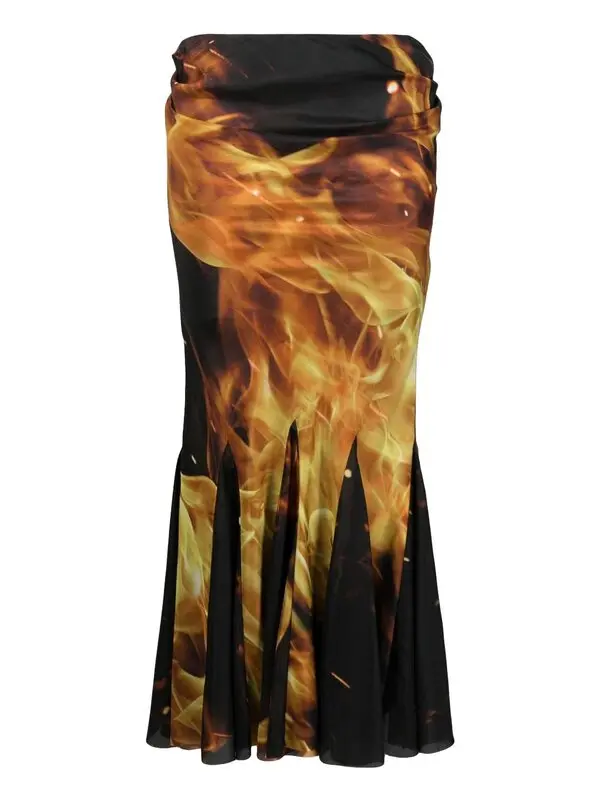 Balmain Fire-print Draped Midi Skirt - Black