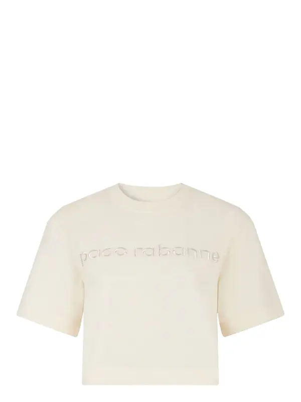 Rabanne Logo-embroidered Cropped T-shirt - Neutrals