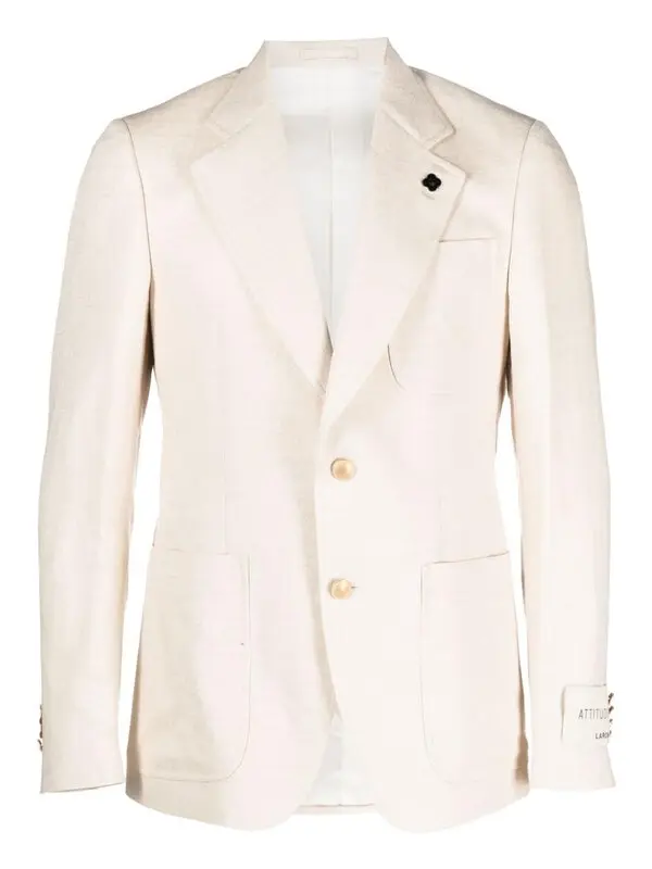 LARDINI Single-breasted Cotton-blend Blazer - Neutrals