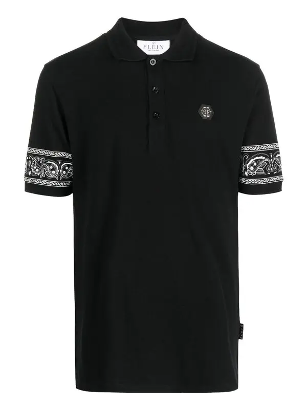 Philipp Plein Bandana-print Short-sleeved Polo Shirt - Black