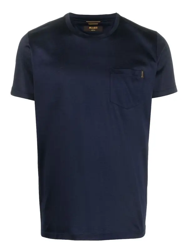 MOORER Satin Crew-neck Cotton T-shirt - Blue