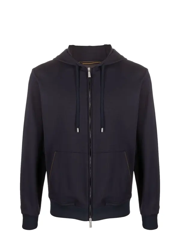 MOORER Drawstring Zip-up Hoodie - Blue
